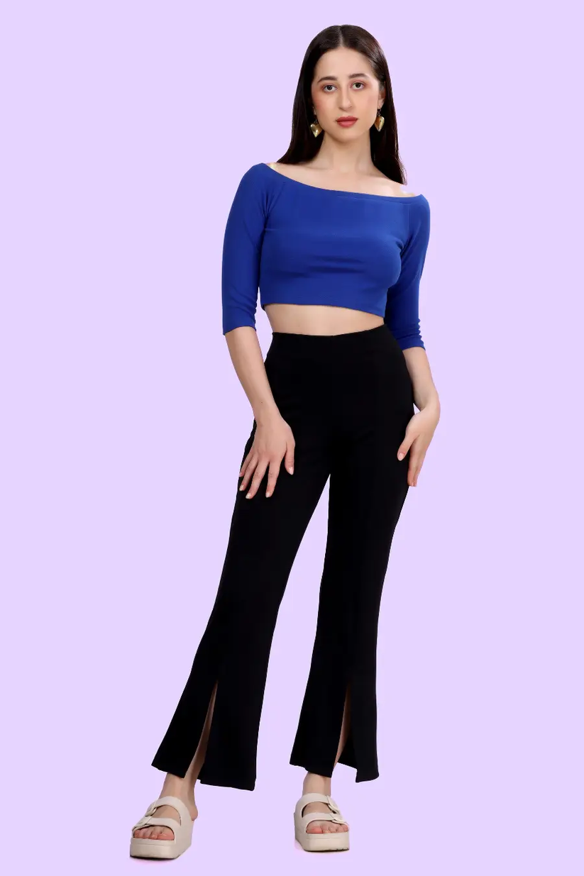 Flared Pants PDF Women's Trousers Sewing Pattern | High Waisted | Front Slit at hem | Knit ...