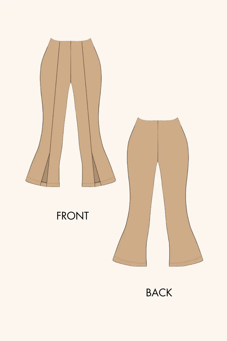 Flared Pants PDF Women's Trousers Sewing Pattern | High Waisted | Front Slit at hem | Knit ...