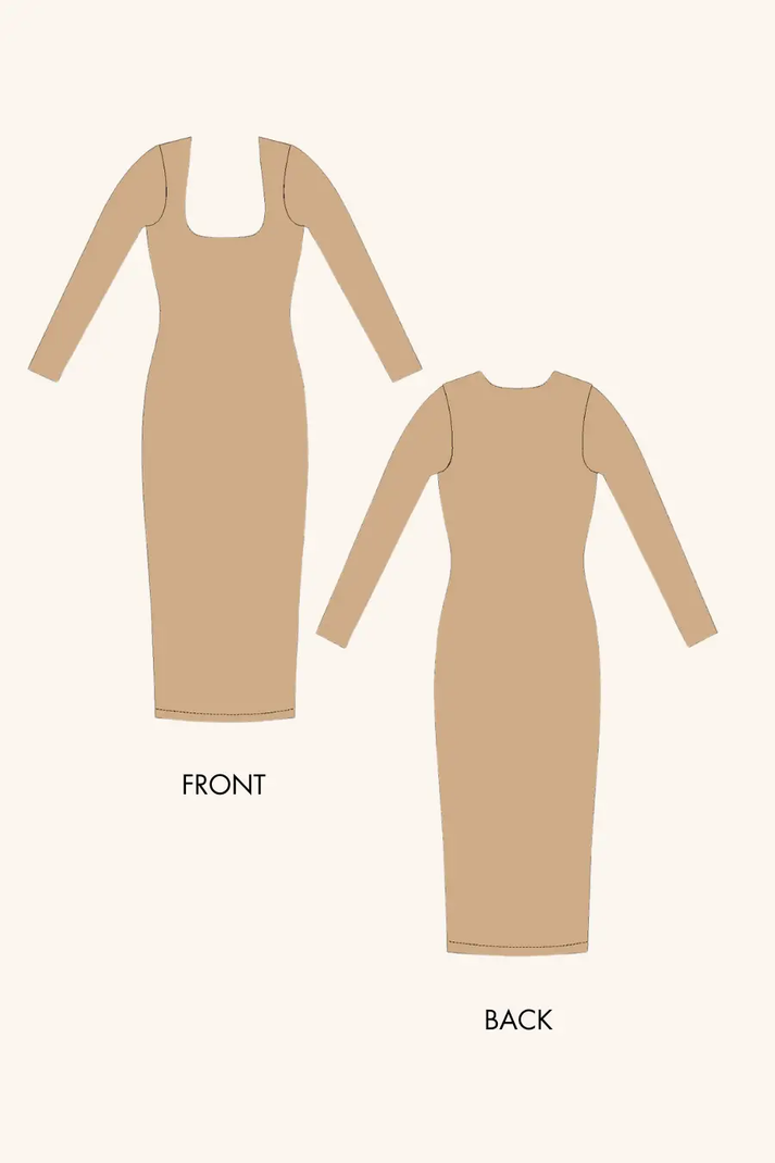 Bodycon Midi Dress PDF Women's Sewing Pattern | Long Sleeves | Square ...