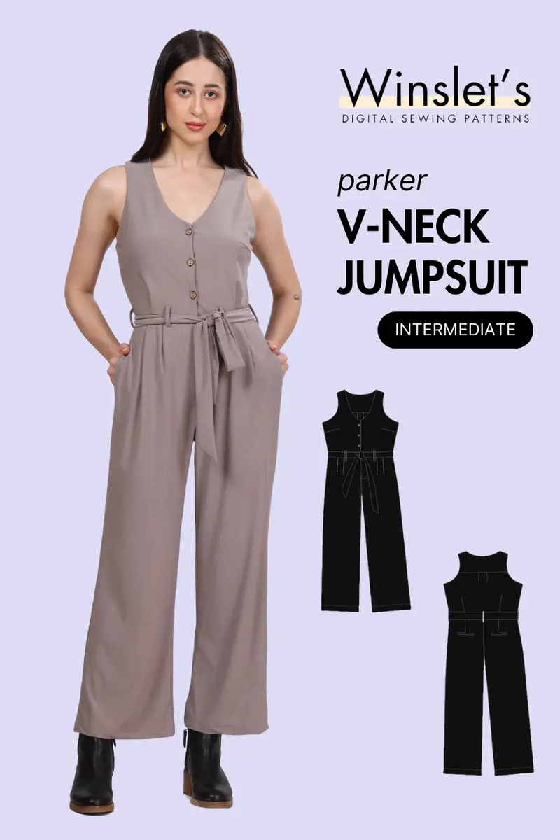 V Neck Jumpsuit Sewing Pattern 'Parker' | Women's PDF Pattern – Winslet ...