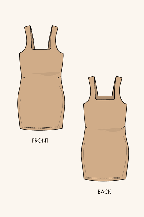 Bodycon Mini Dress PDF Women's Sewing Pattern | Sleeveless | Square ...