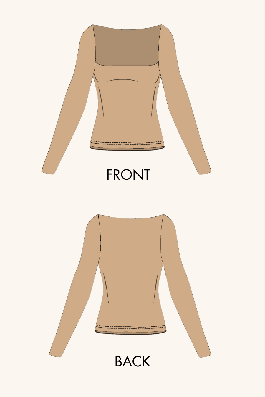 Square Neck Crop Top PDF Women's Sewing Pattern | Long Sleeves ...