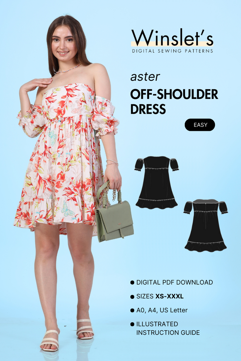 'Aster' Off Shoulder Dress Sewing Pattern| Winslet's – Winslet's Sewing ...
