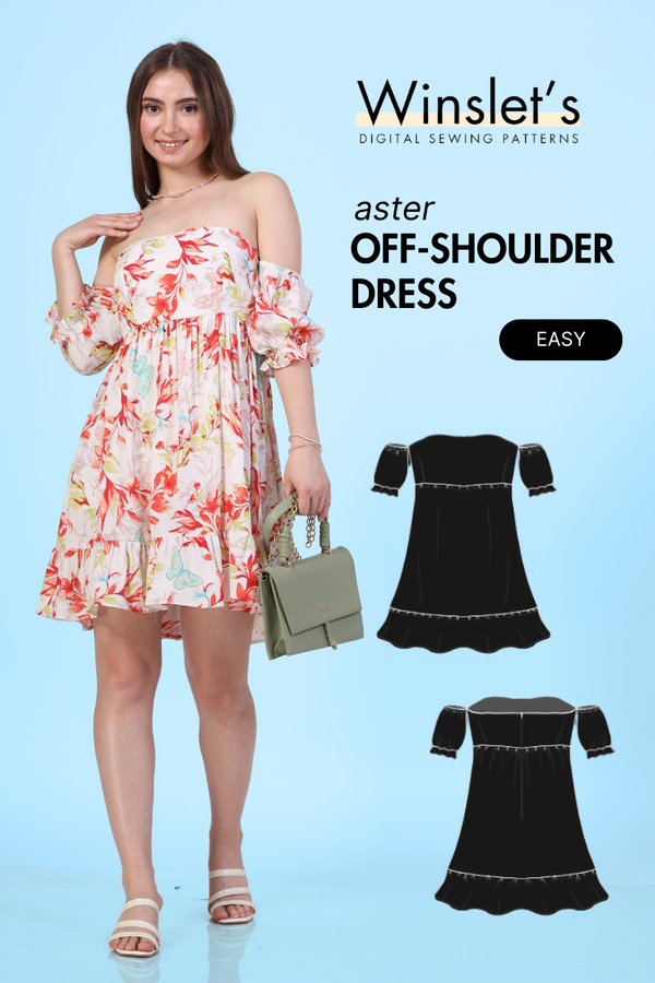 Off Shoulder Dress Sewing Pattern | Women's PDF Mini Dress 'Aster ...