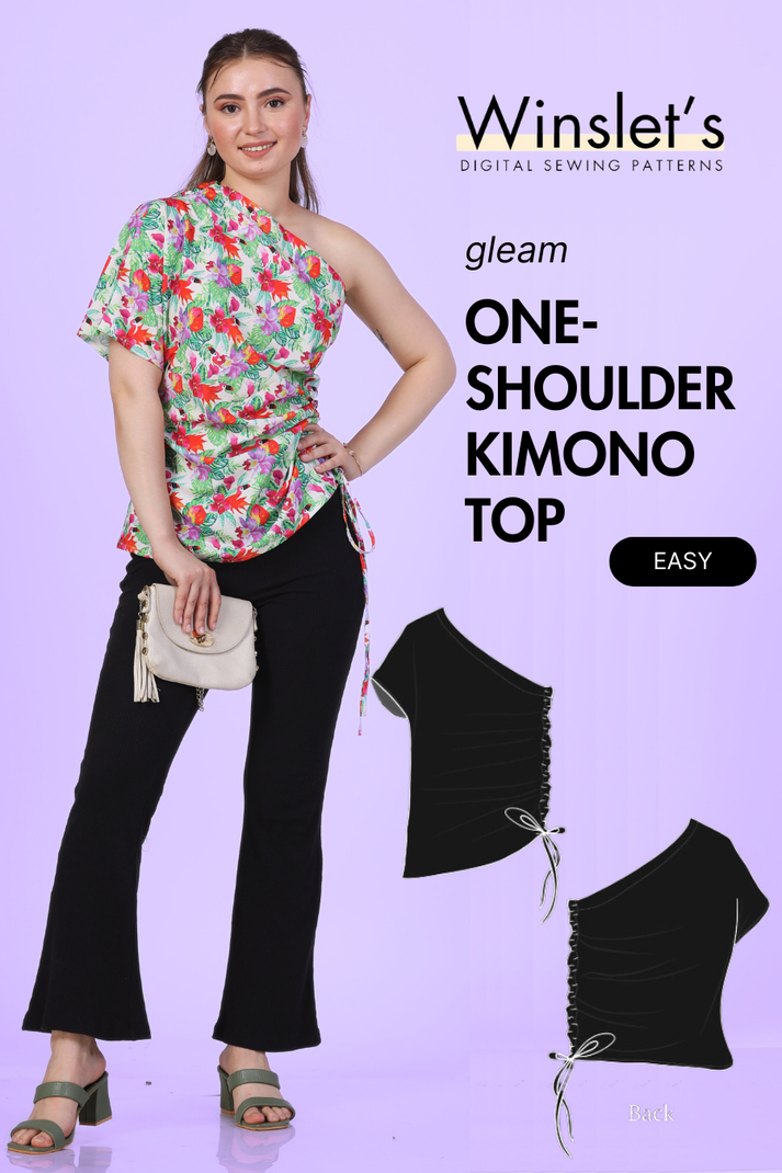 One Shoulder Kimono PDF Women's Wrap Top Sewing Pattern | Short Sleeves ...