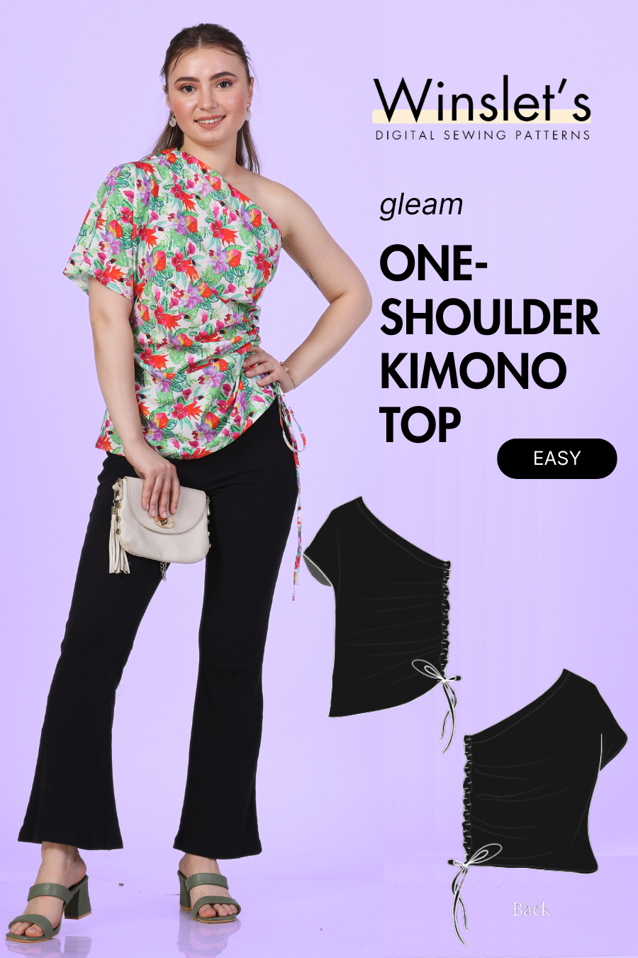 One Shoulder Kimono PDF Women's Wrap Top Sewing Pattern | Short Sleeves ...