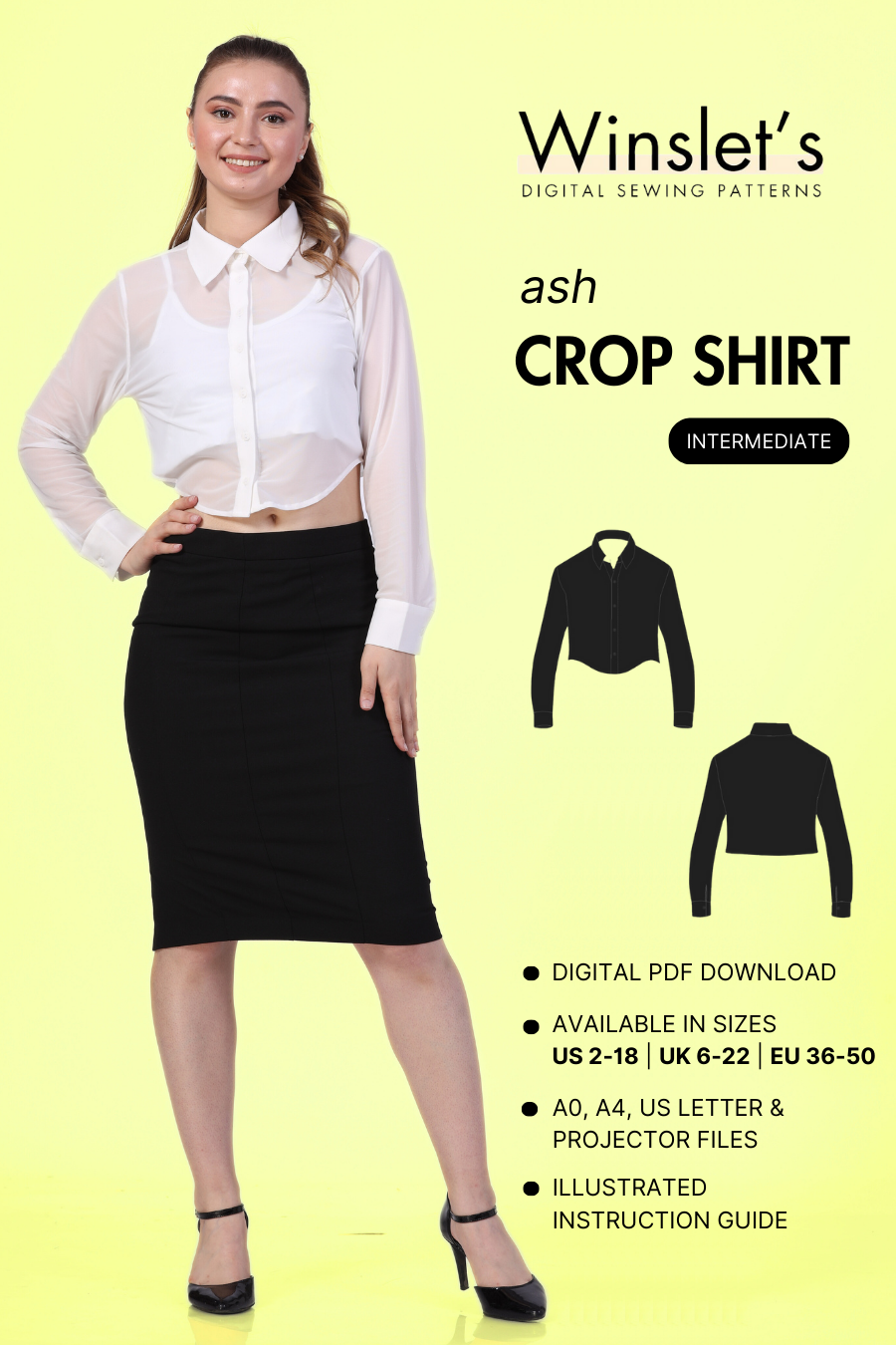 Women's Crop Shirt PDF Sewing Pattern from Winslet's| Sizes: US 2-18 ...