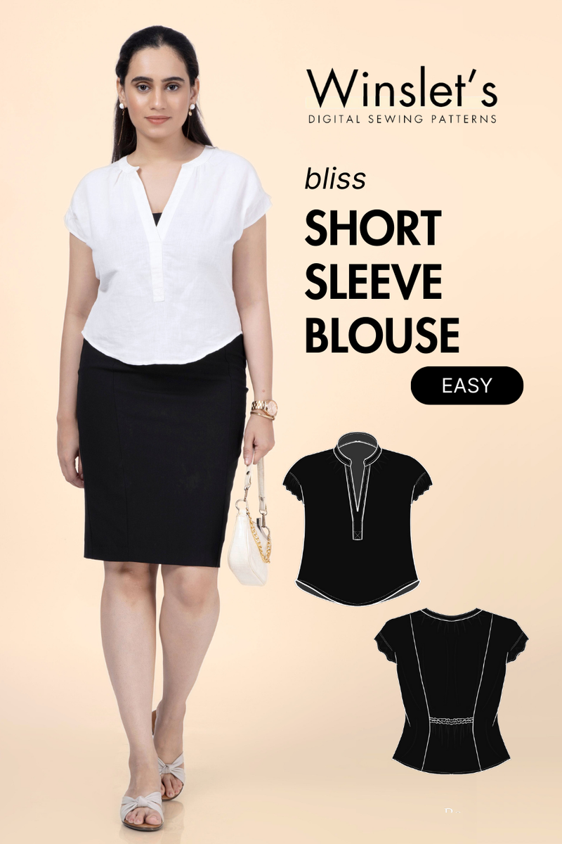 V-Neck Blouse PDF Women's Top Sewing Pattern | Short Sleeves with ...