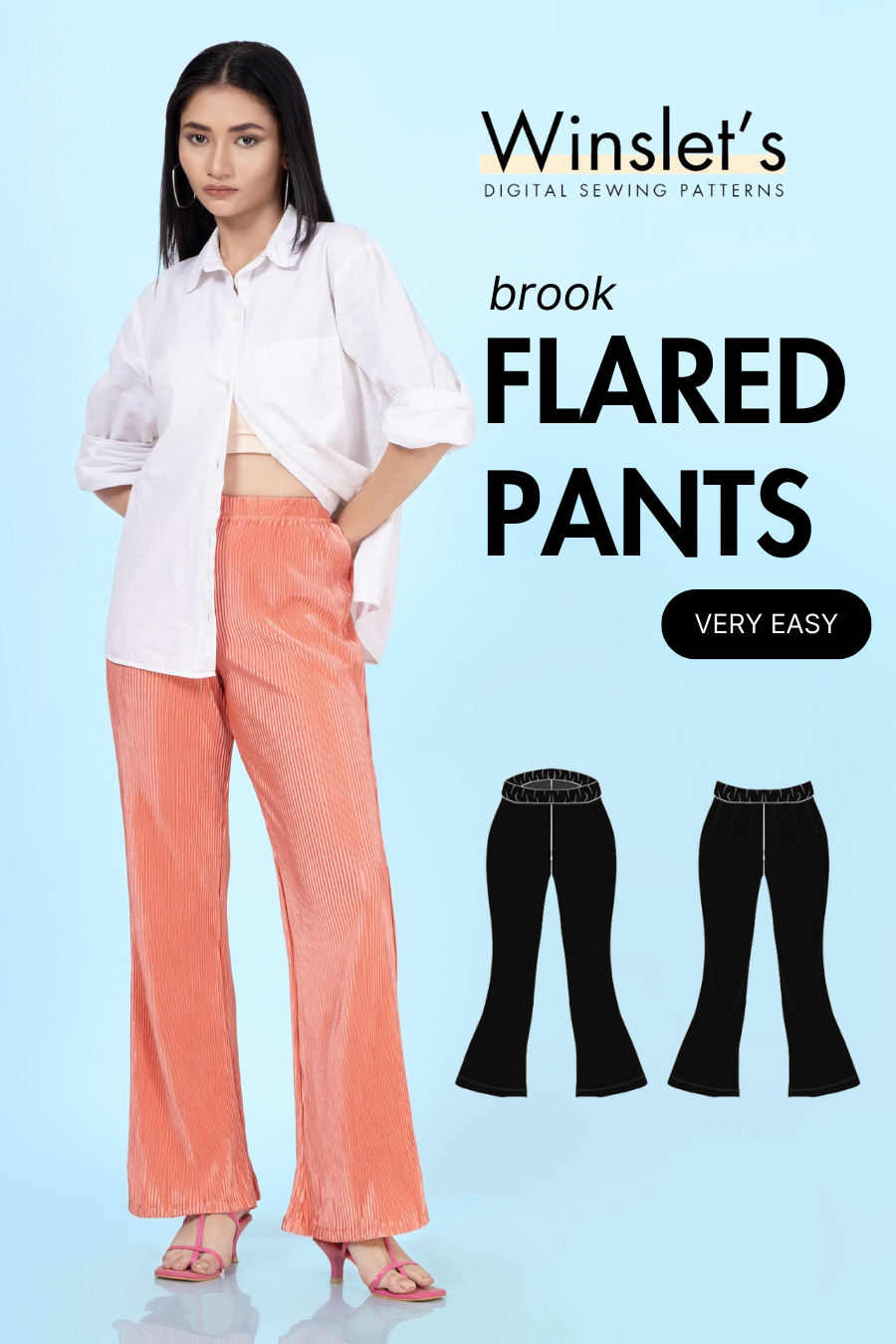 Flared Pants PDF Women's Trousers Sewing Pattern | High Waisted ...