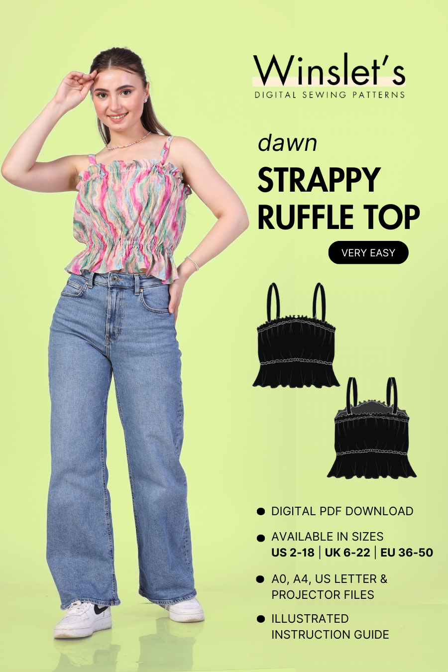 'Dawn' Strappy Ruffle Top Sewing Pattern | Winslets