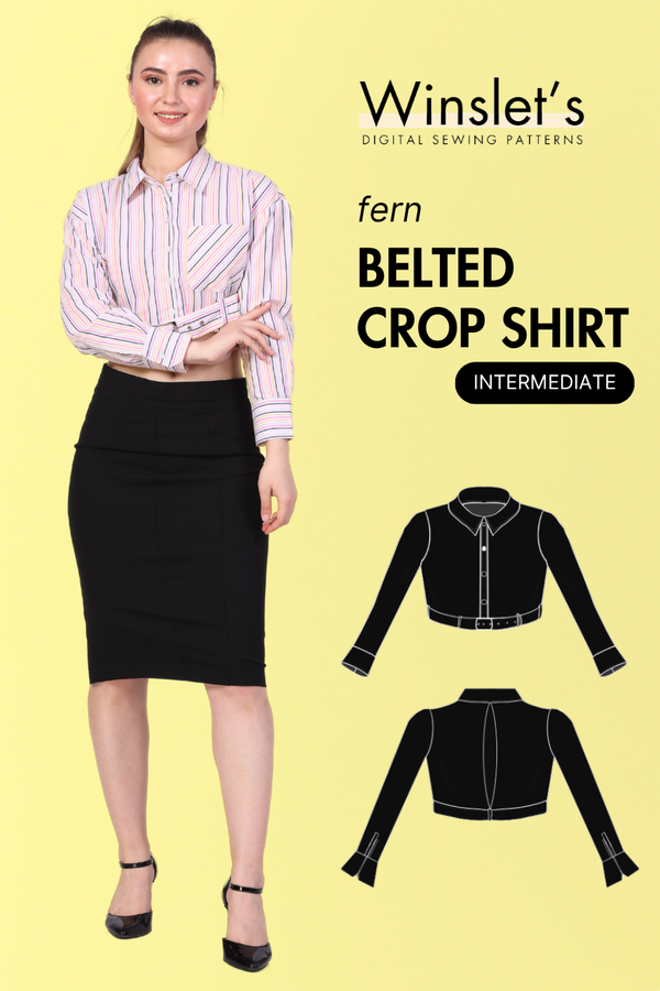 Belted Crop Shirt PDF Women's Top Sewing Pattern | Long Sleeves ...