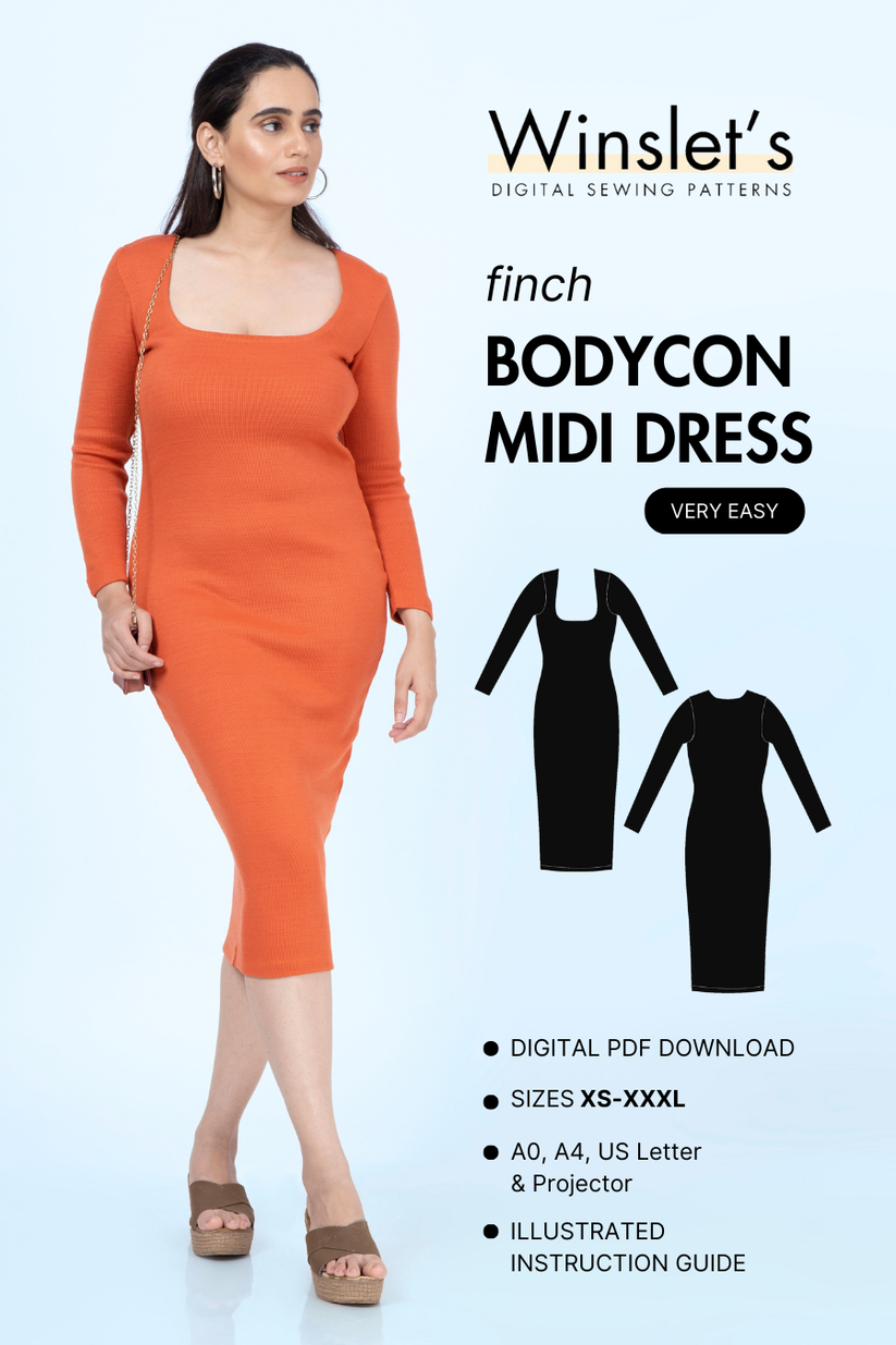 Winslet's Patterns 'Finch' Bodycon Midi Dress - Elegant Long Sleeves ...