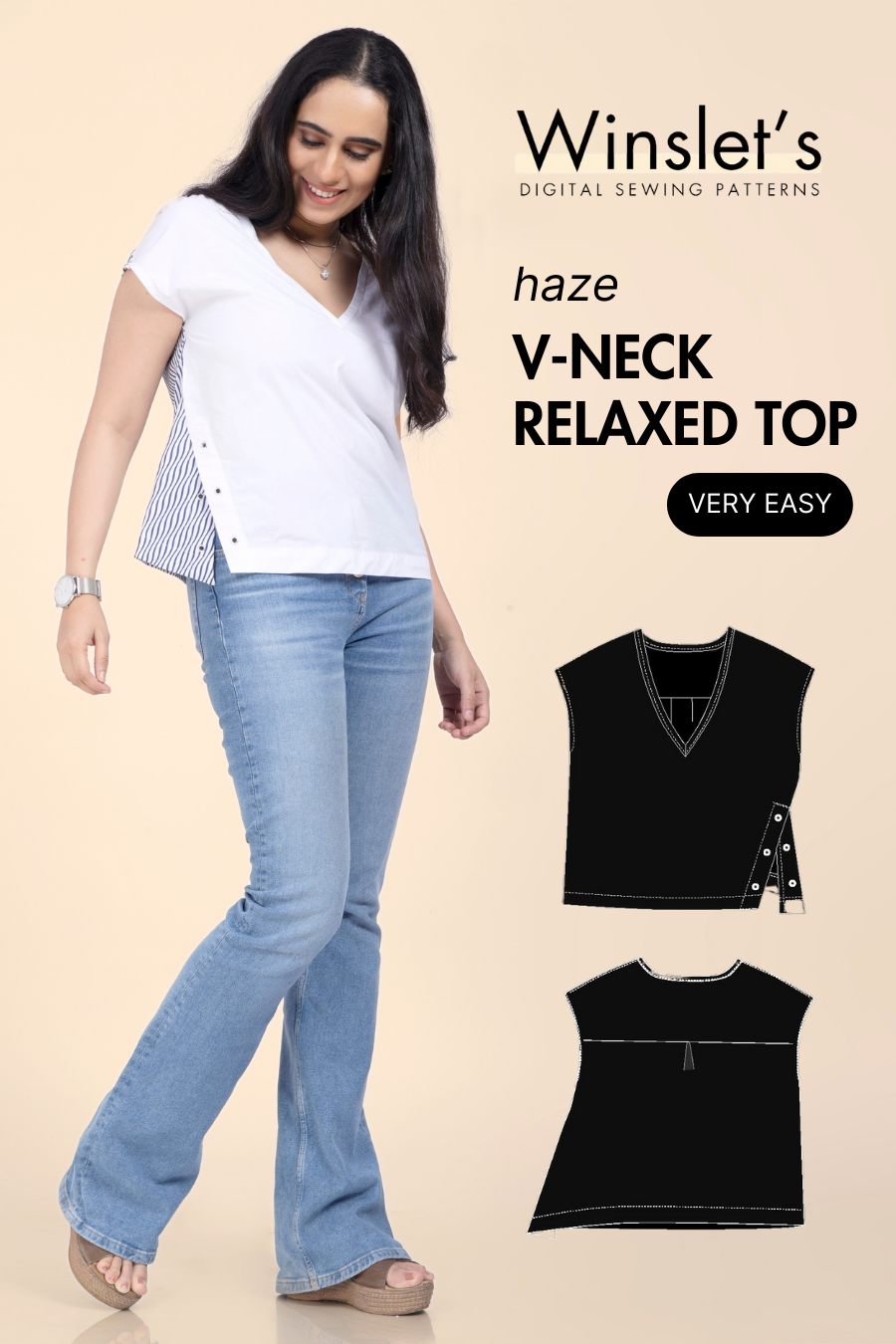 V Neck Relaxed Fit Top Women's PDF Blouse Sewing Pattern – Winslet's ...
