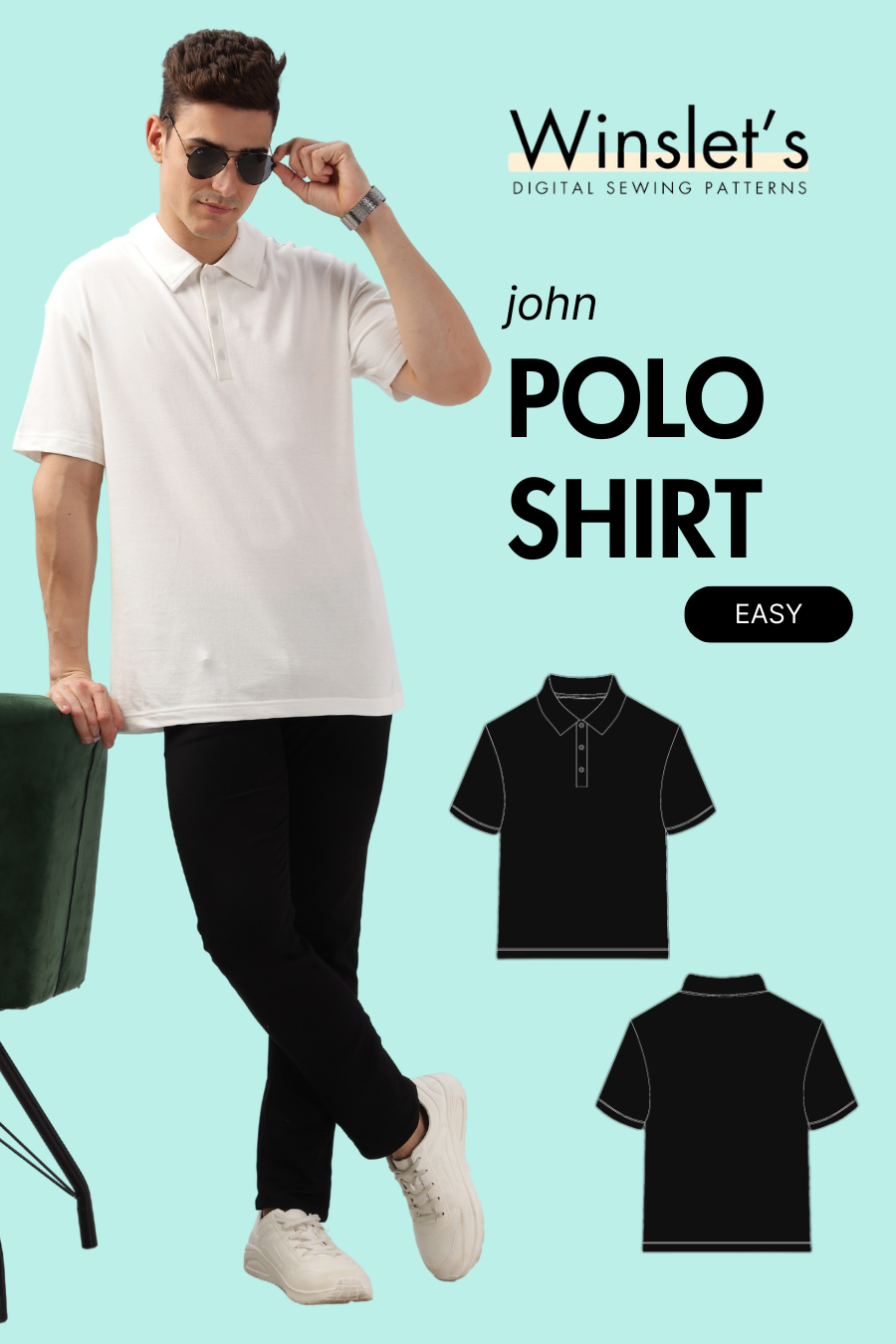 Men's Classic Polo T-Shirt PDF Sewing Pattern | Short Sleeves | V-Neck ...