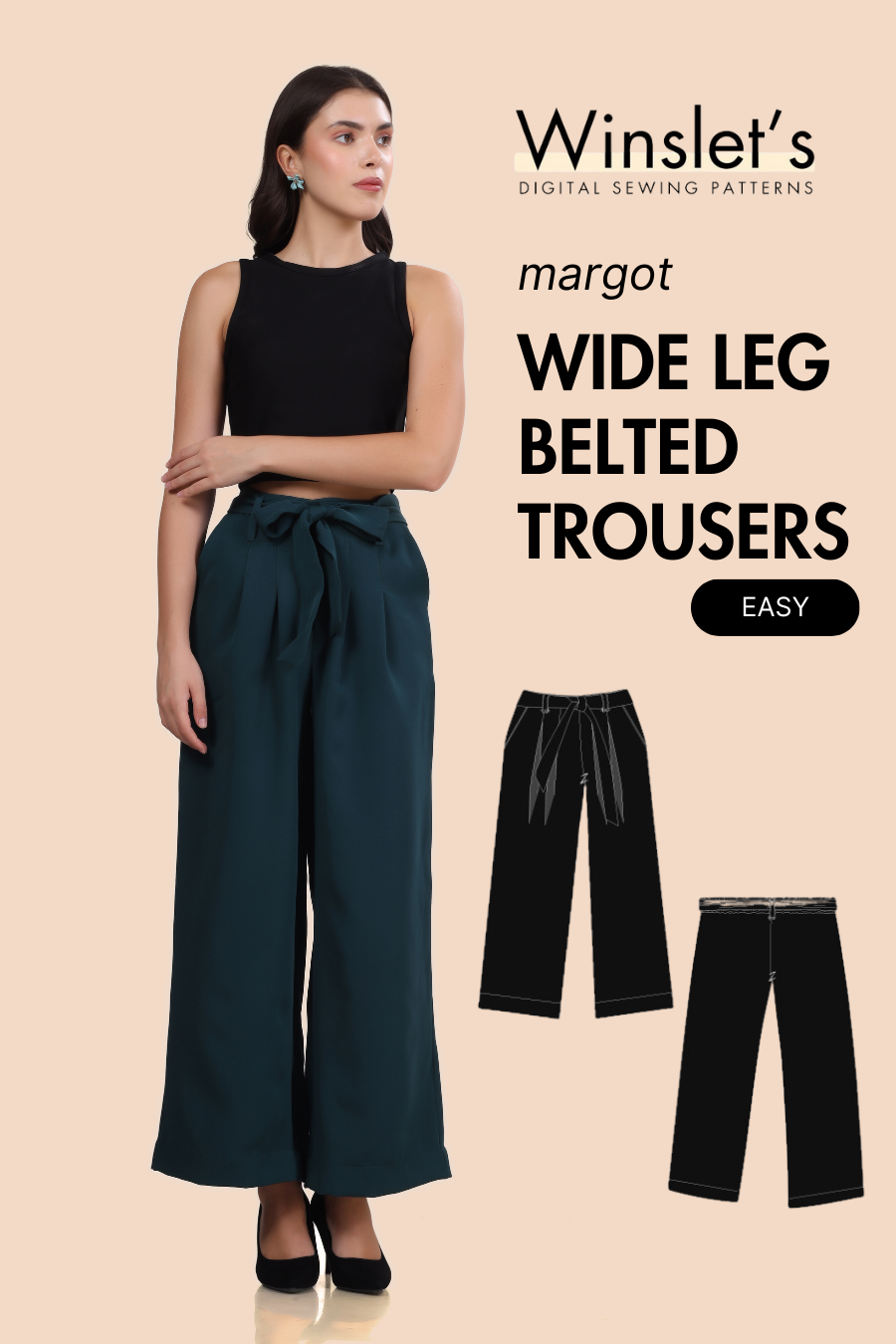 Wide Leg Trousers Sewing Pattern with Belt Detail 'Margot' – Winslet's ...