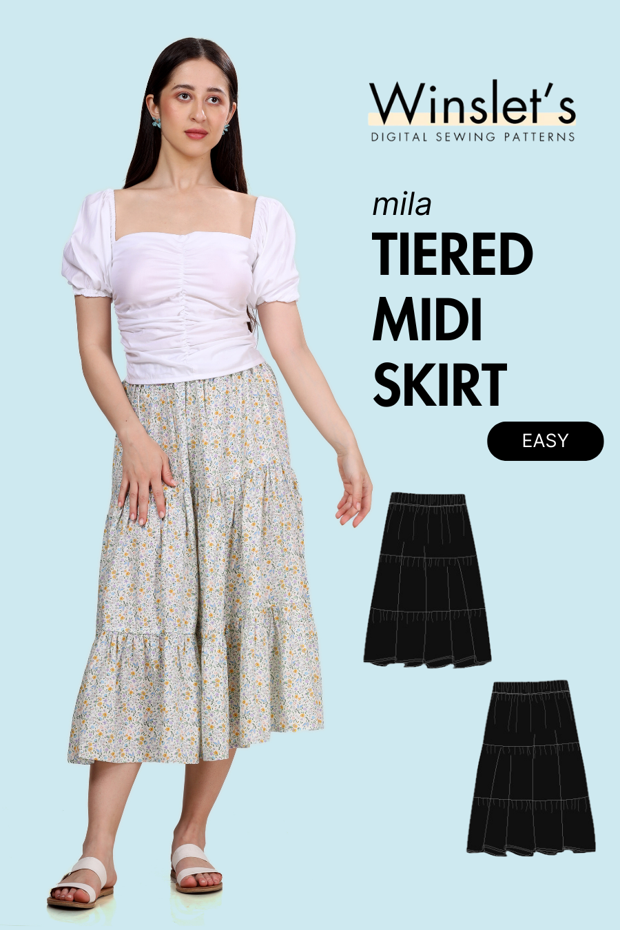 Tiered Midi Skirt PDF Women's Cottagecore Sewing Pattern | Gathered ...