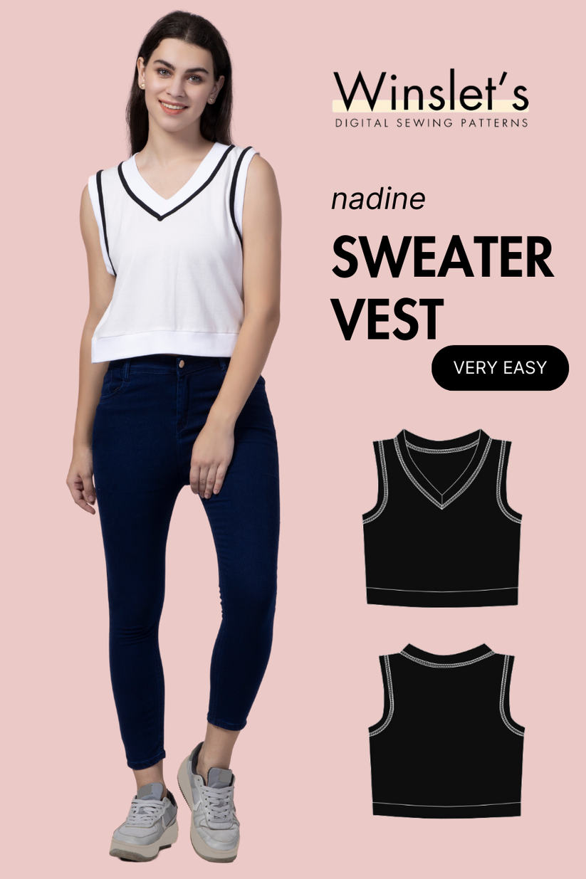Sweater Vest PDF Women's Sewing Pattern | Sleeveless | V-Neck | Ribbed ...