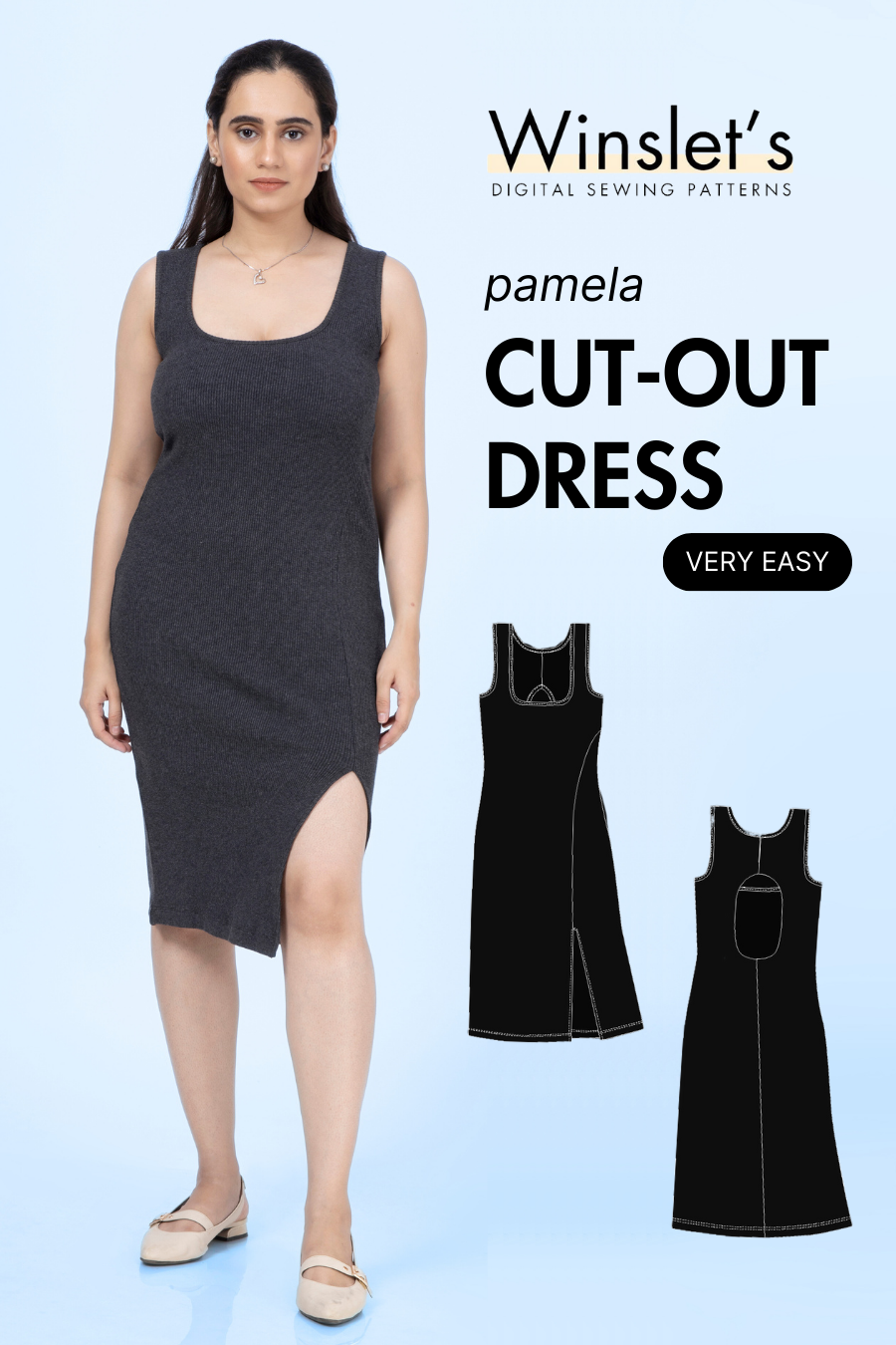 Cut Out Bodycon Midi Dress PDF Women's Sewing Pattern | Sleeveless ...