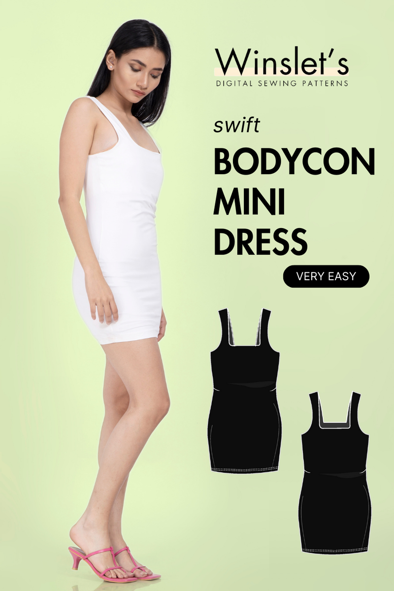 Bodycon Mini Dress PDF Women's Sewing Pattern | Sleeveless | Square ...