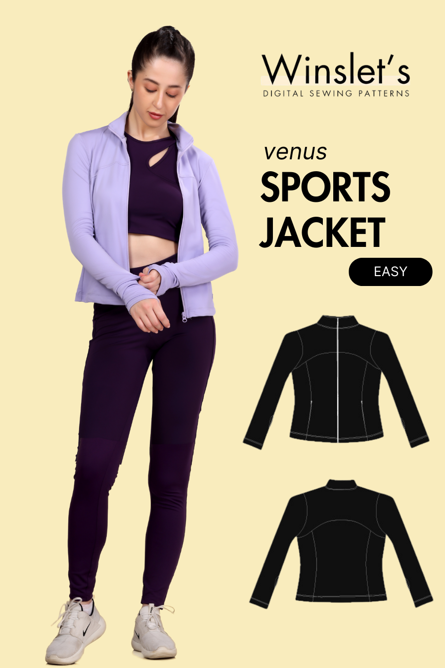 Sports Jacket PDF Women's Sewing Pattern | Long Sleeves | High Neckline ...